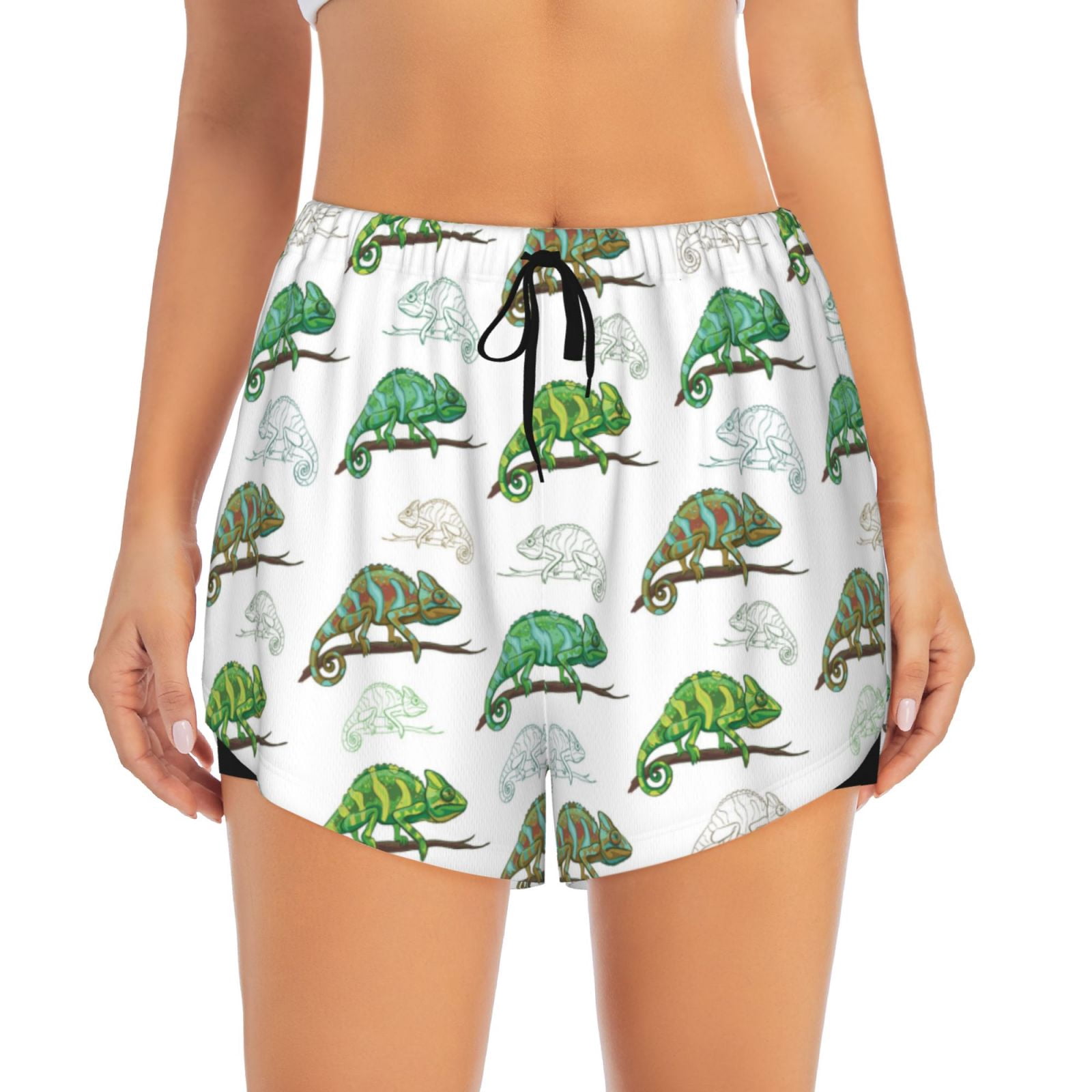 Running Shorts for Women, cartoon cute lizard chameleon Workout ...
