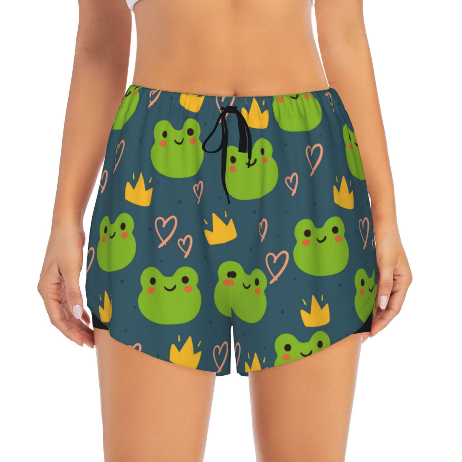 Running Shorts for Women, cartoon frog heart cute Workout Athletic ...