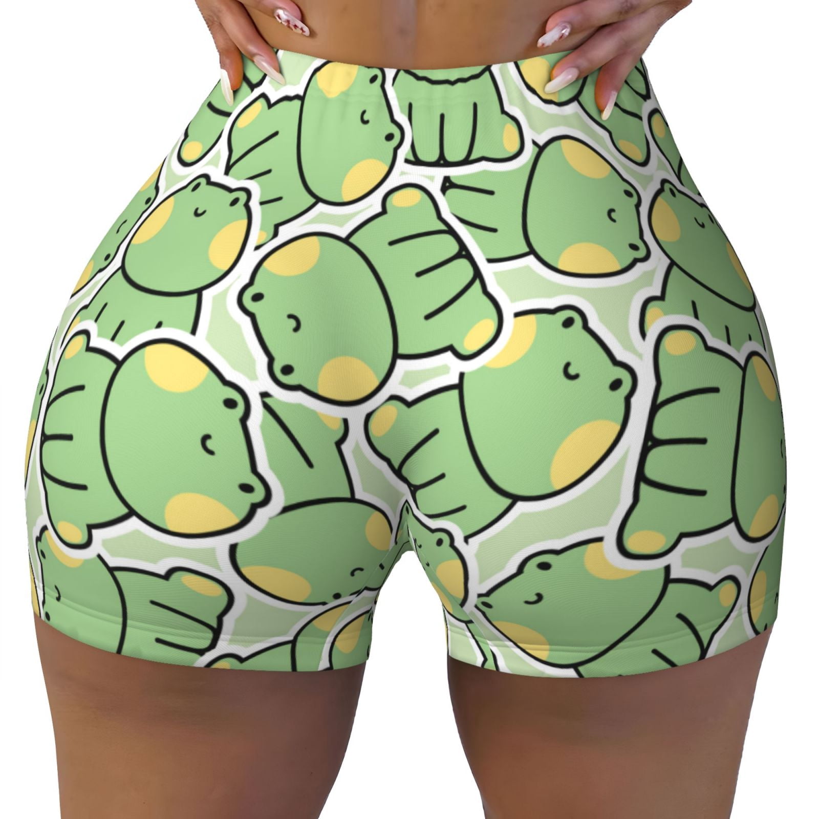 Running Shorts for Women, cute smile frog green Yoga Gym Athletic Biker ...