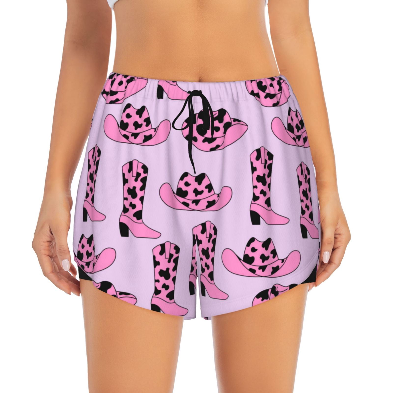 Running Shorts for Women, western cow pink cowboy boots hat Workout ...