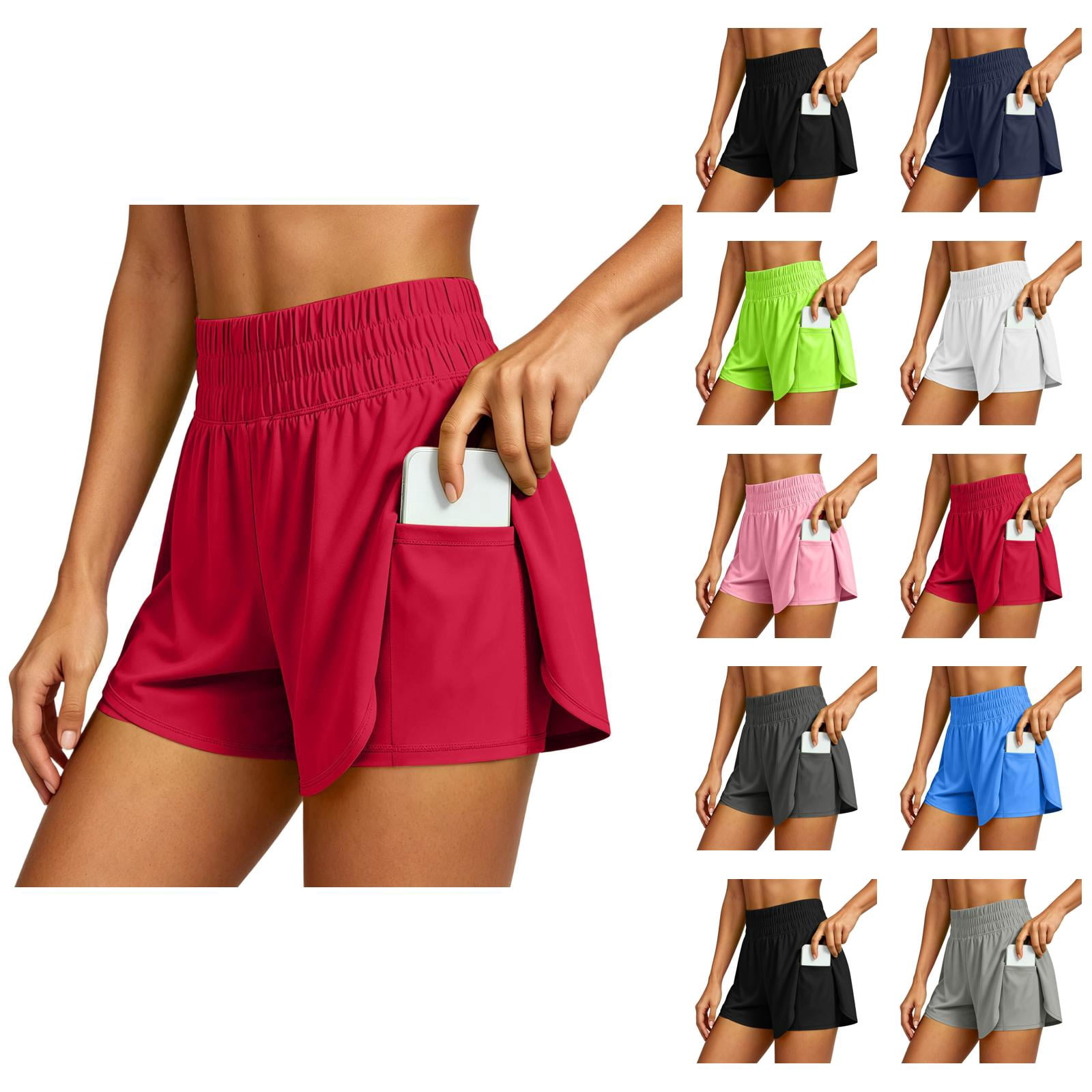Running Shorts for Women with Liner 2 in 1 Elastic High Waisted High ...