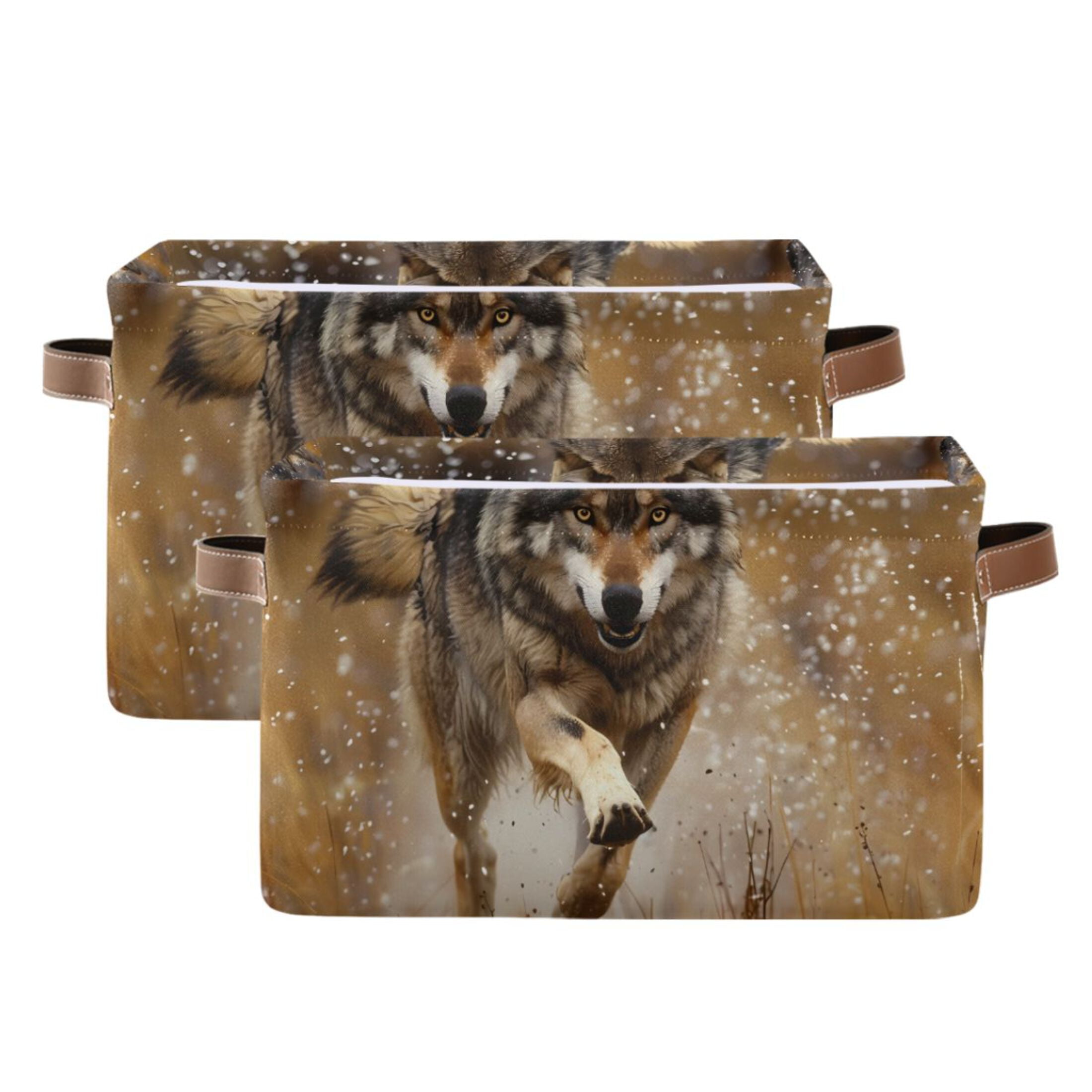 Running Wolf Storage Basket Large Bin Laundry Boxes Toys Foldable Home ...