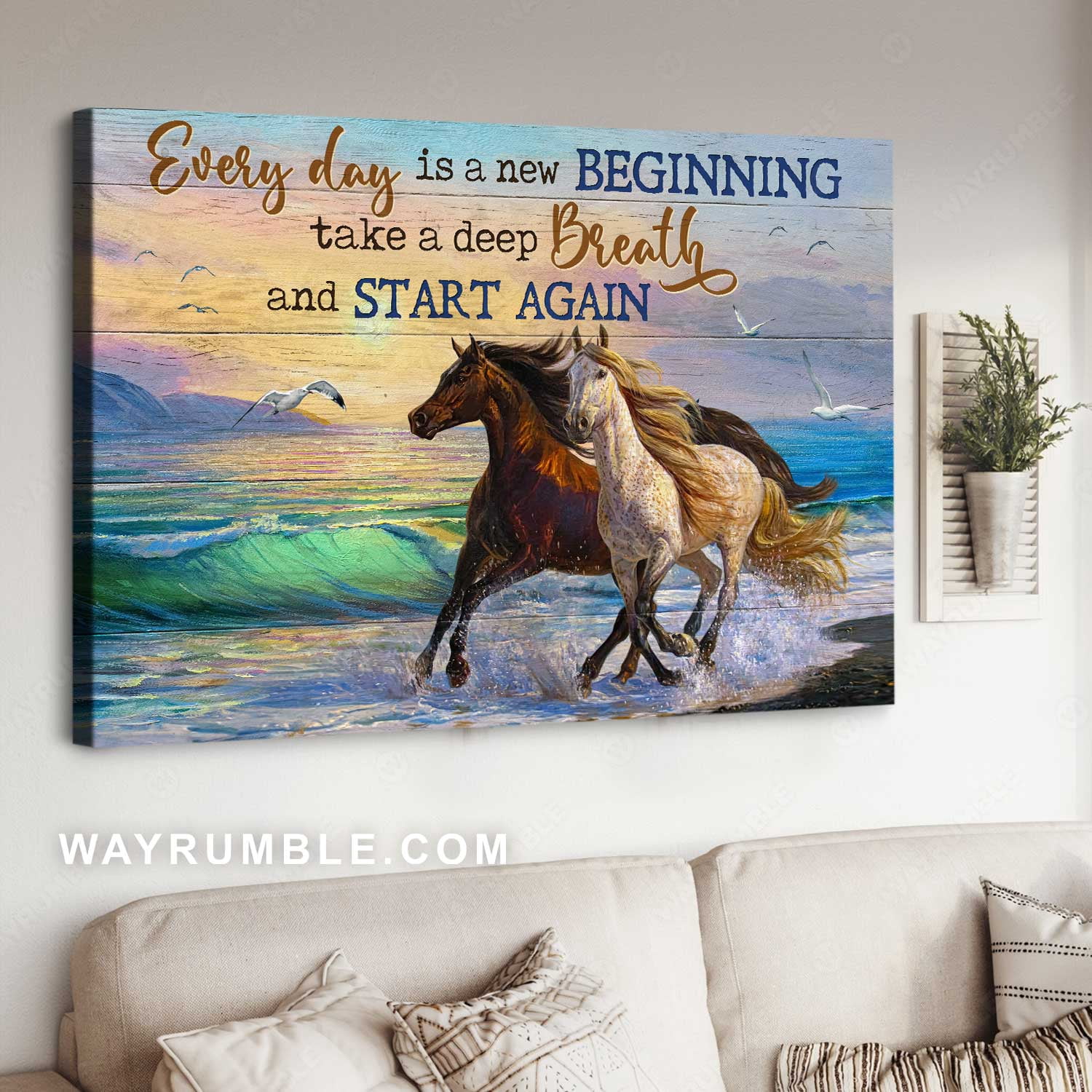Running horse, Stunning sunset, Seagull, Every day is a new beginning ...