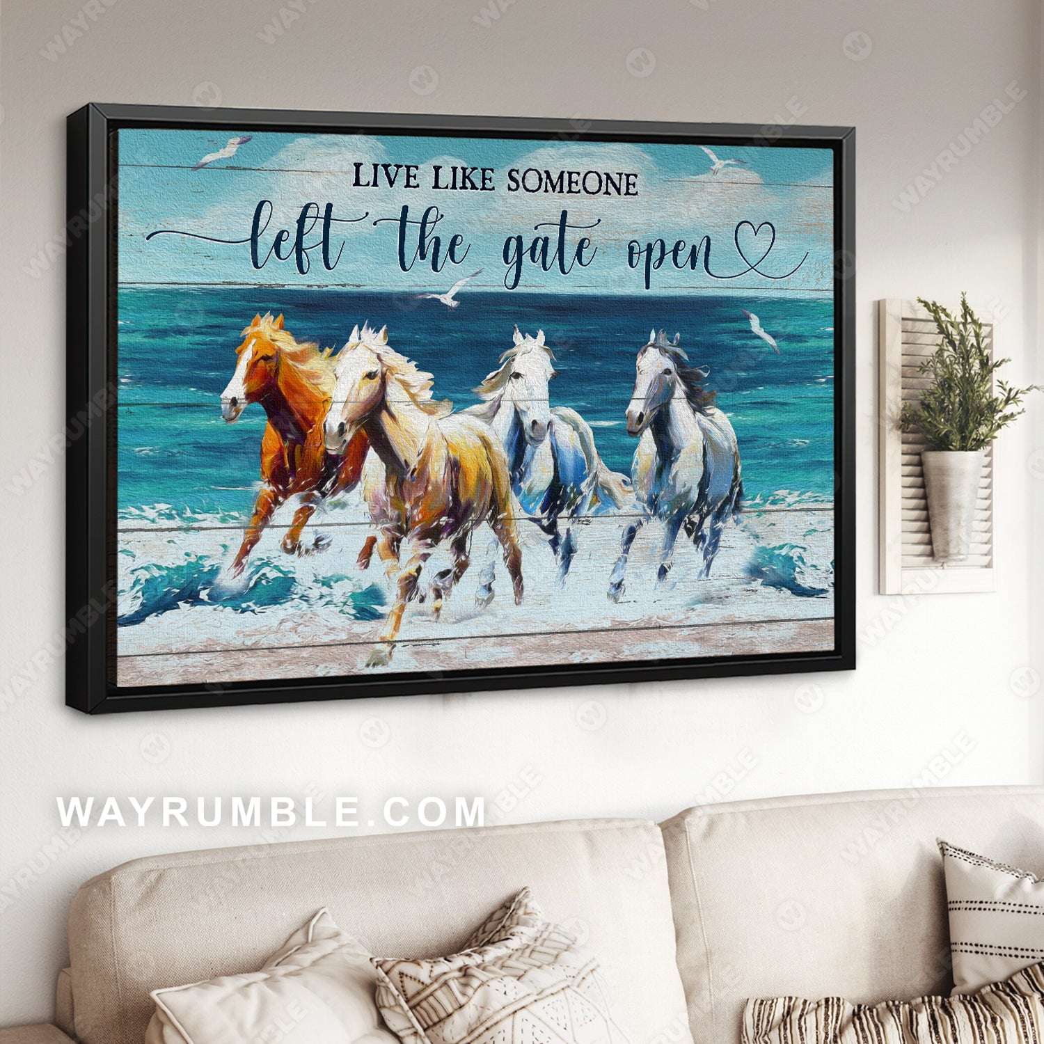 Running horses, Blue ocean, Seagull, Live like someone left the gate ...