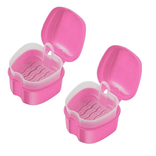 Runskmd 2 Pack Denture Bath Case Box with Hanging Net Container Basket ...
