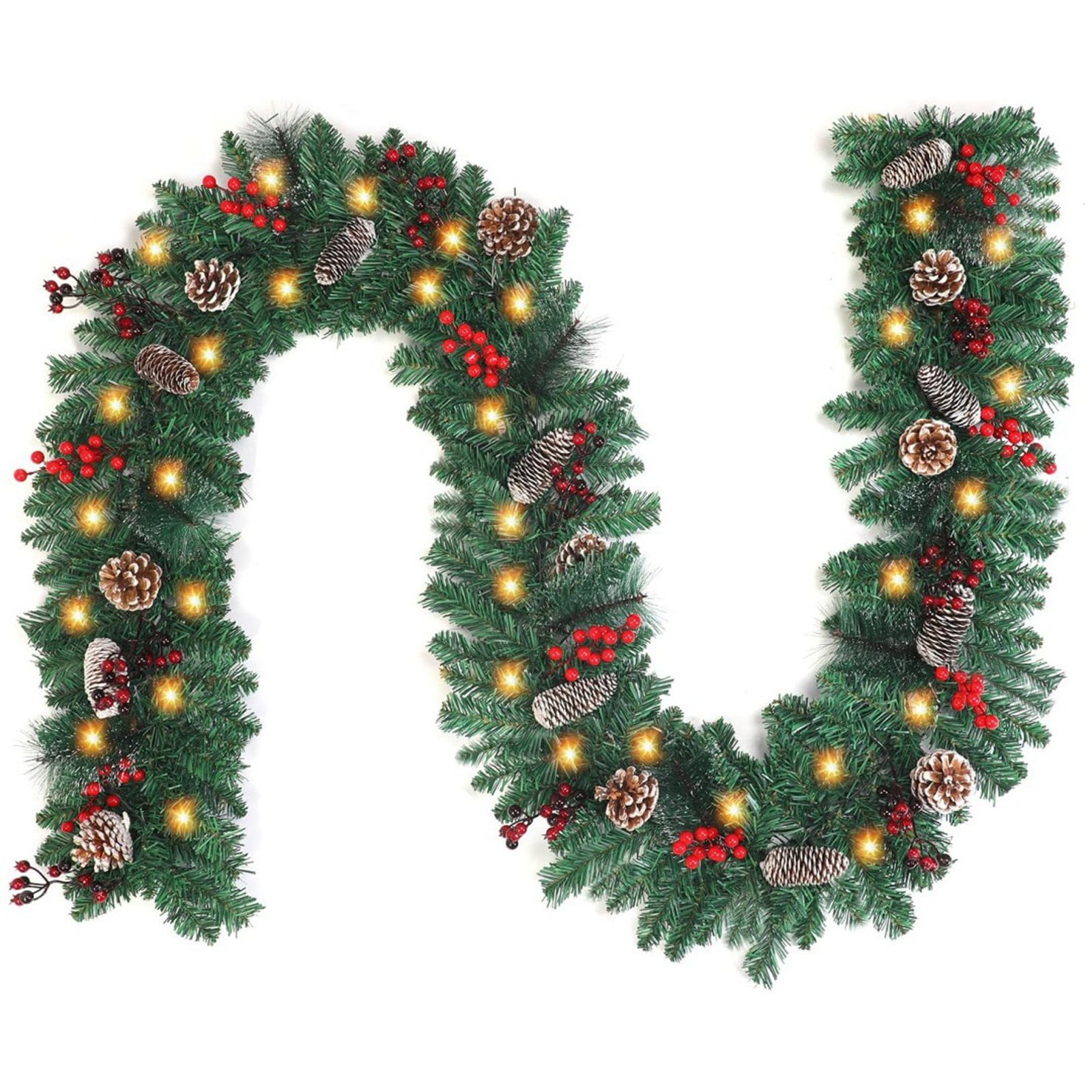 Runskmd 9 FT Christmas Garland with Lights，Battery Operated Lighted ...