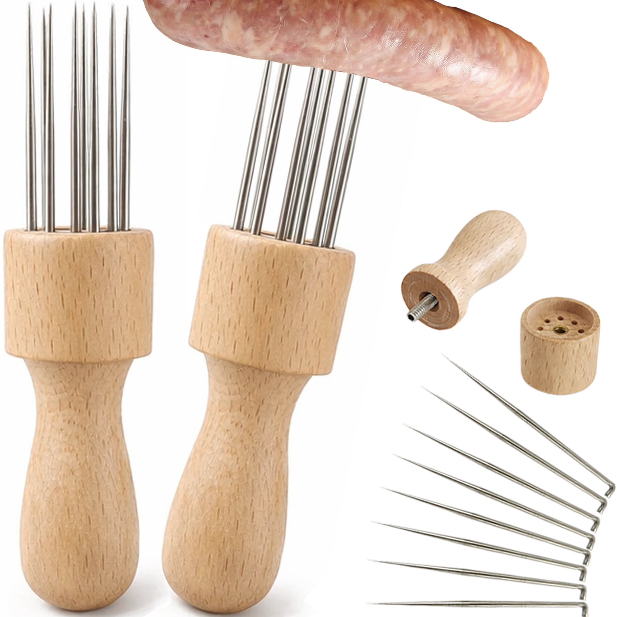 Runspich Sausage Pricker Tool with Wooden Handle, 8 Stainless Steel ...