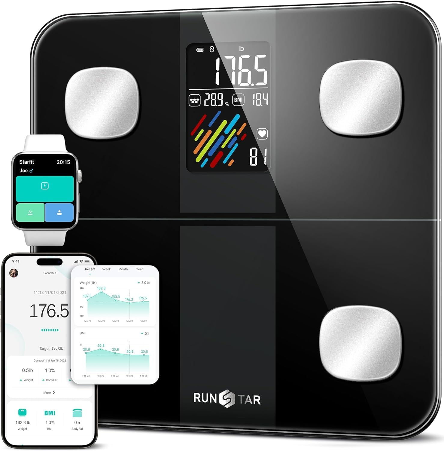Runstar Smart Scale for Body Weight and Fat Percentage, High Accuracy ...