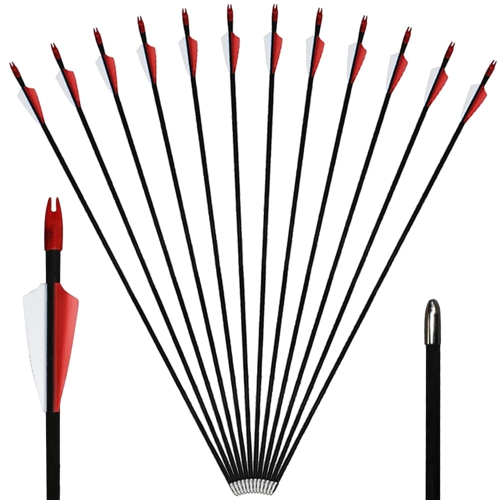 Runzkzy 29inch Fiberglass 6/12 PCS Archery and Hunting Arrows Combined ...