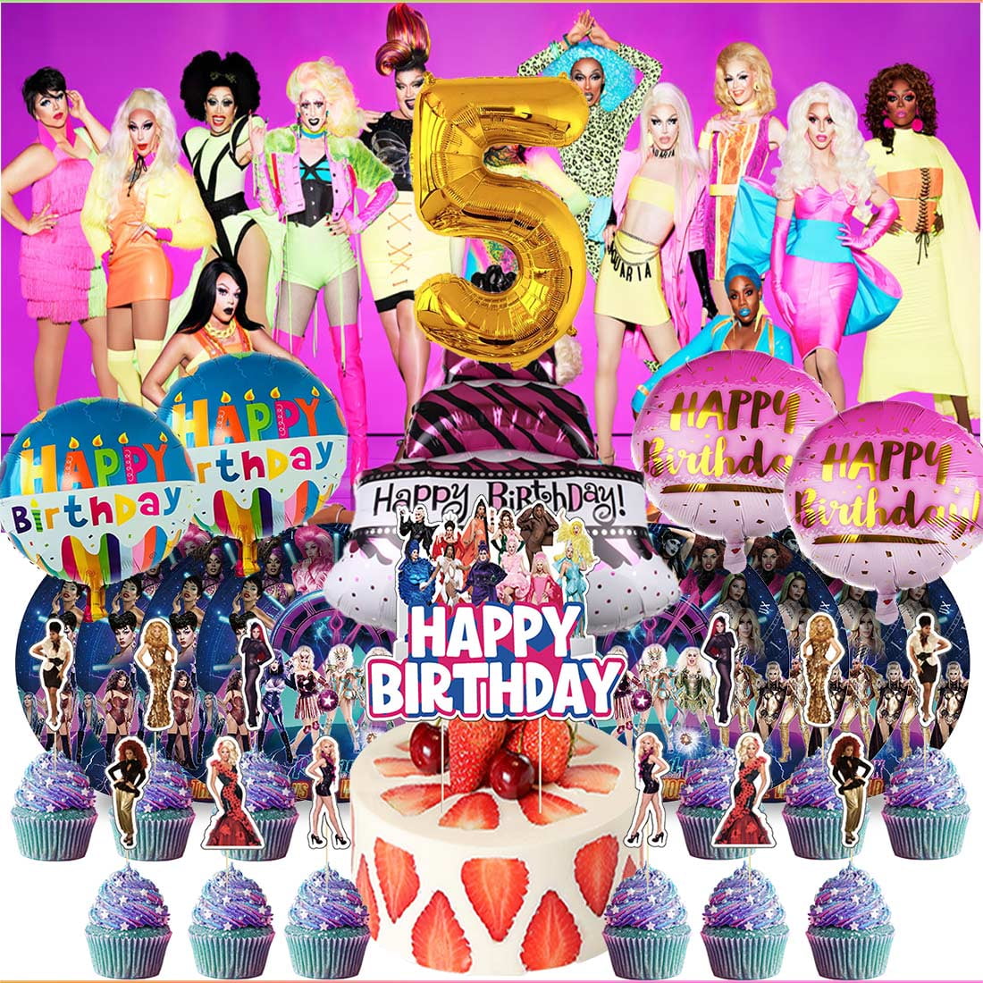 Rupaul 5th Tableware Balloons Cake Toppers Backdrop Banner Supplies ...