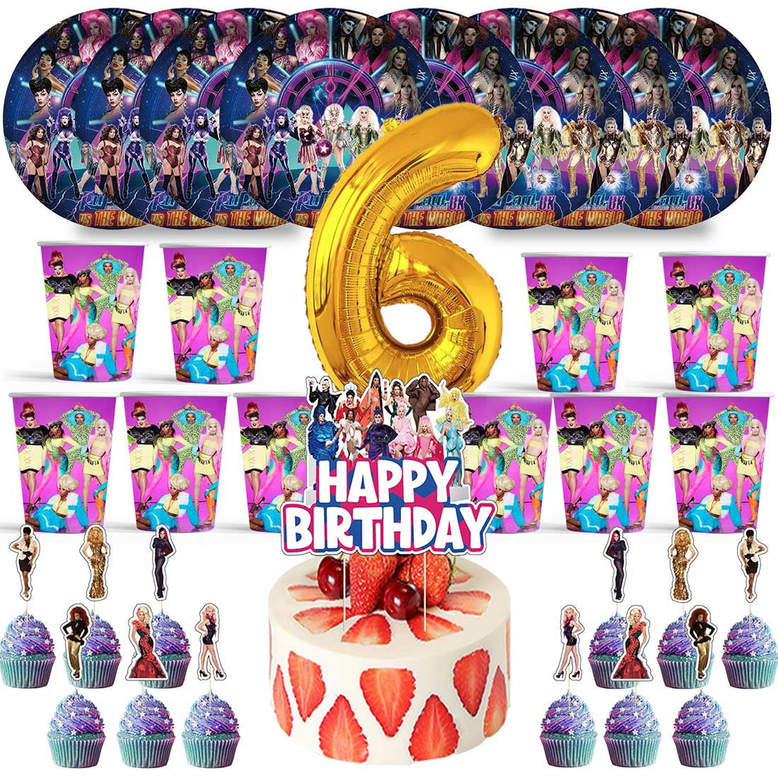 Rupaul Birthday 6th Cups Party Supplies Plates Fans Decorations Cake ...