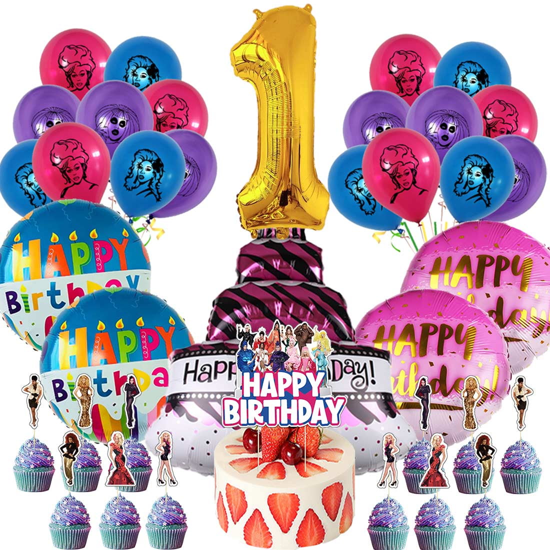 Rupaul Party Supplies 1st Decor Kit Balloons Birthday Cake Topper ...