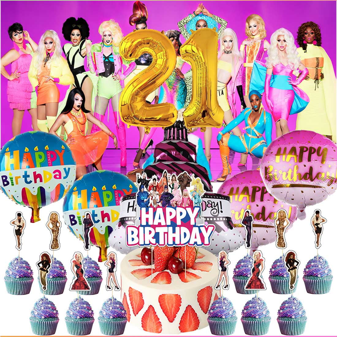 Rupaul Party Supplies Decor 21th Kit Balloons Birthday Cake Topper ...