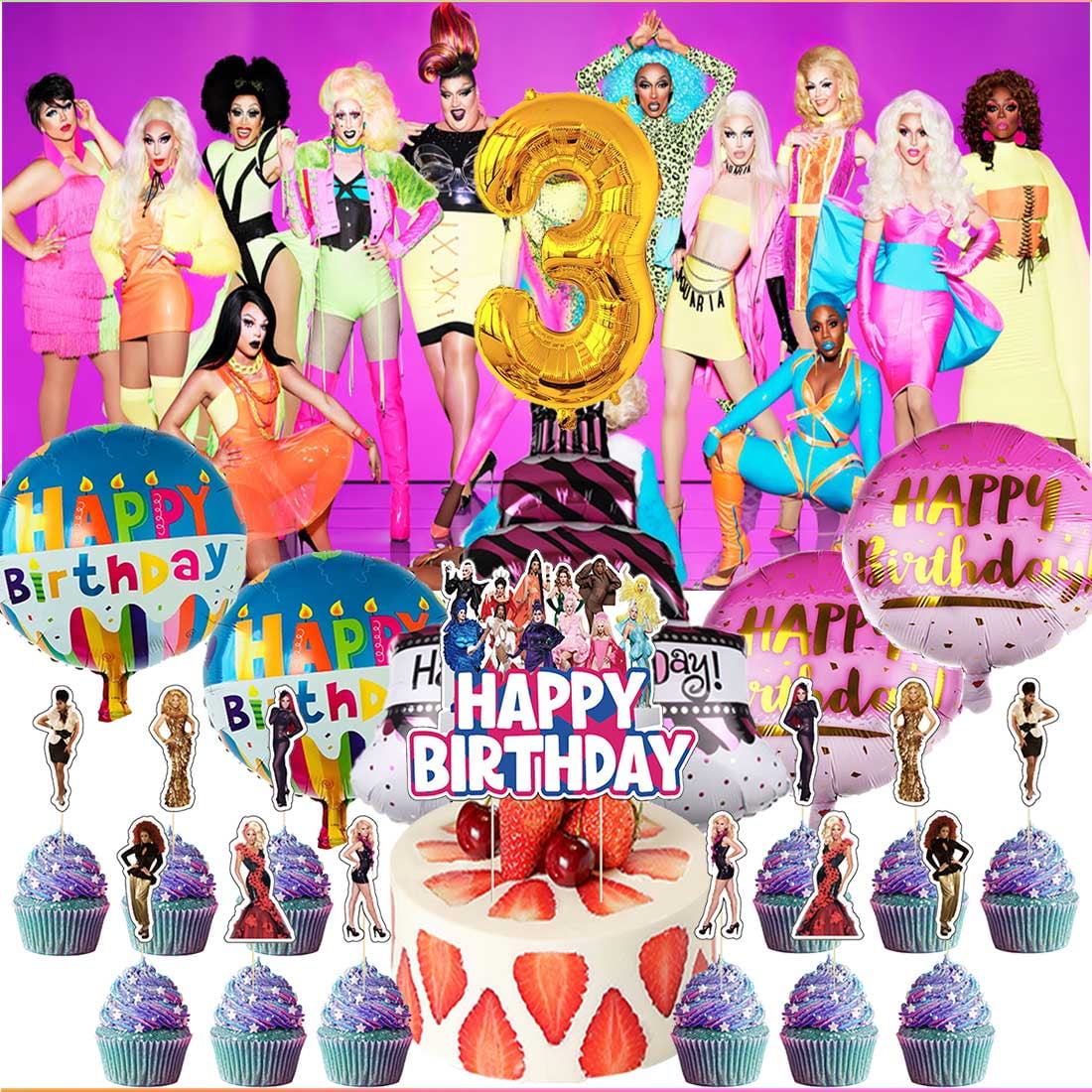 Rupaul Party Supplies Decor 3rd Kit Balloons Birthday Cake Topper ...