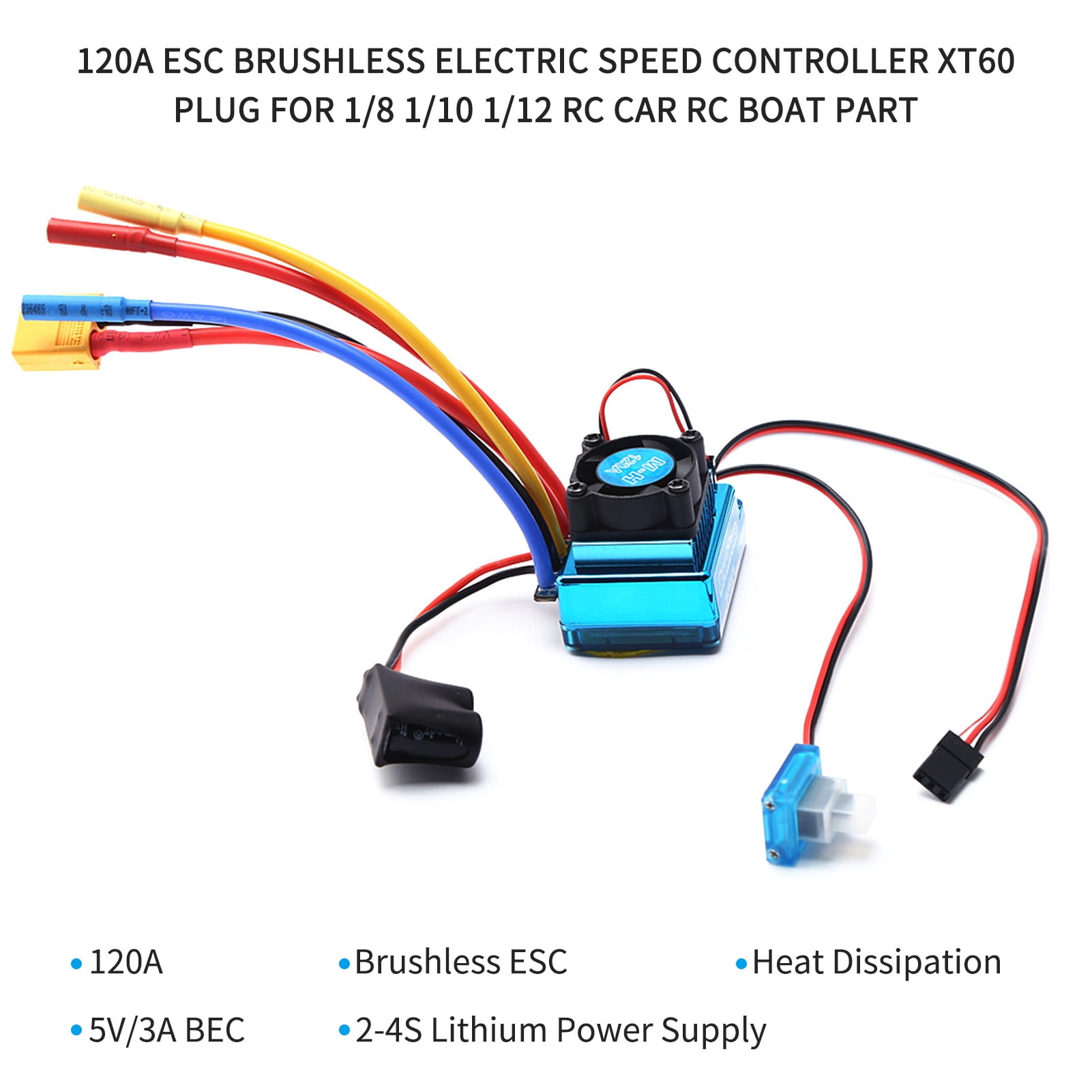 Rupoun 120A Brushless ESC Electric Speed Controller with XT60 Plug for ...