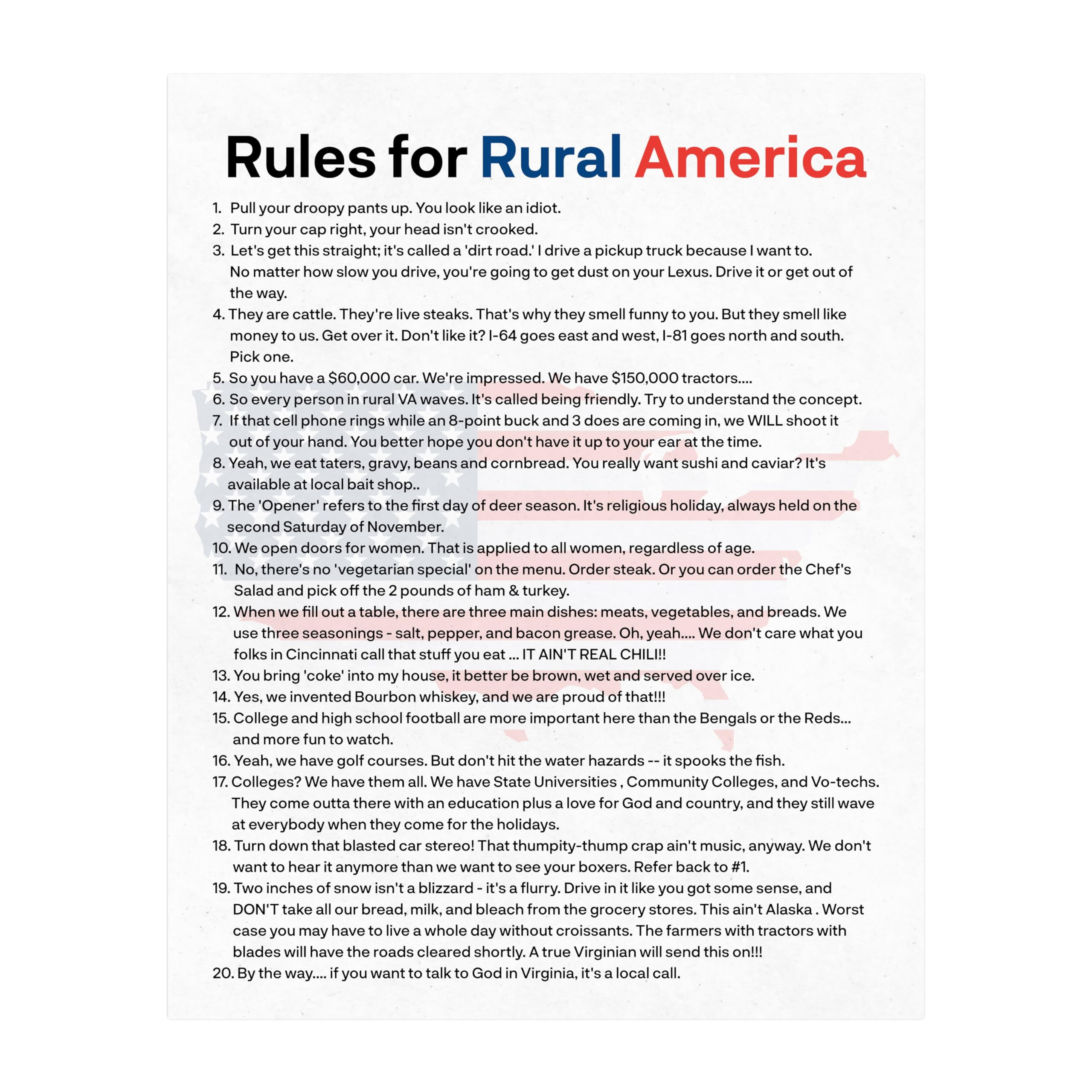 Rural America - Inspirational EC36 Vintage American Flag Print Home ...