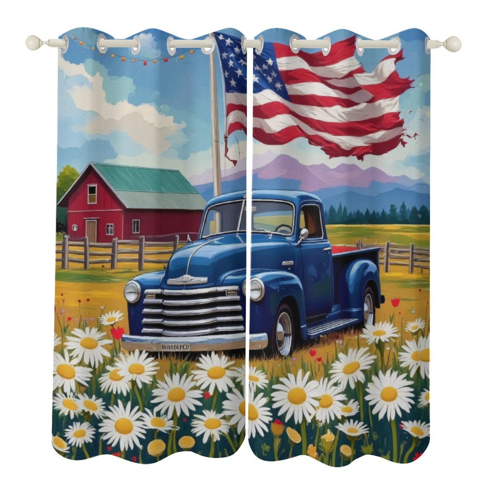 Rural Americana Pickup Truck Scene 2 Panels Curtains for Bedroom Living ...