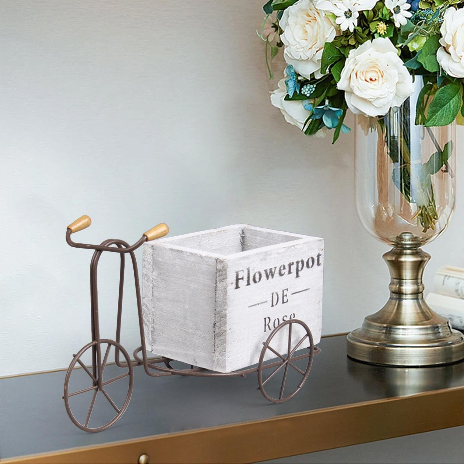 Rural Art Flower Racks Indoor Table Tricycle Wooden Flower Pot Racks ...