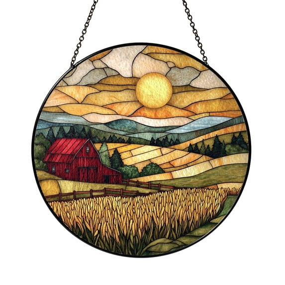 Rural Barn Landscape Glass Style Window Hanging - Walmart.com