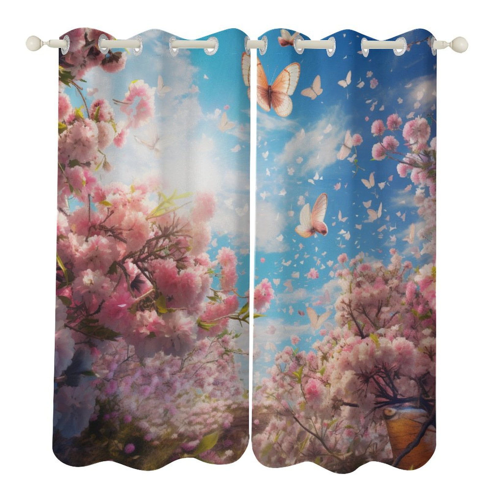 Rural Butterfly Flower 2 Panels 3D Printing Pattern Curtain for Bedroom ...