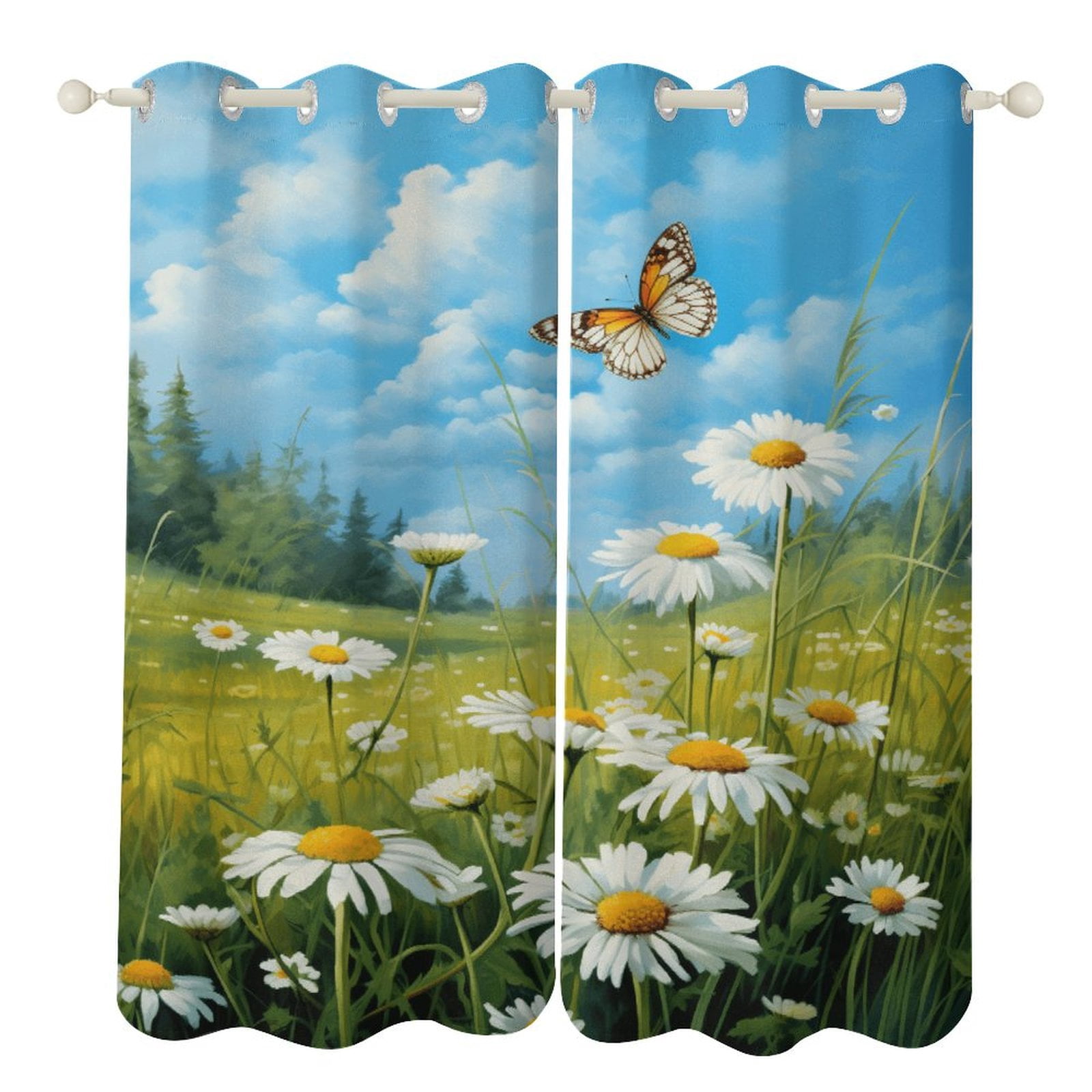 Rural Butterfly Flower 2 Panels 3D Printing Pattern Curtain for Bedroom ...