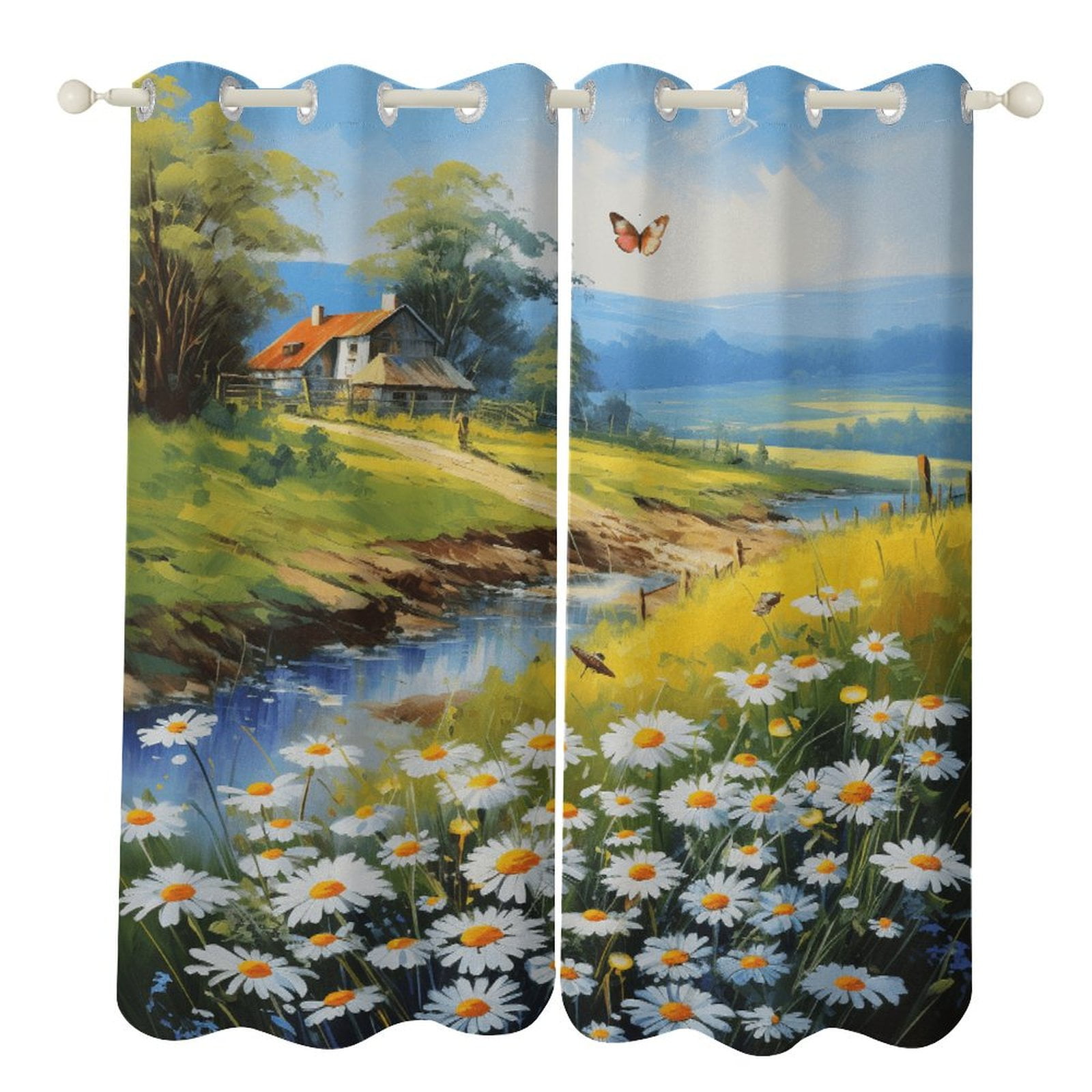 Rural Butterfly Flower 2 Panels 3D Printing Pattern Curtain for Bedroom ...