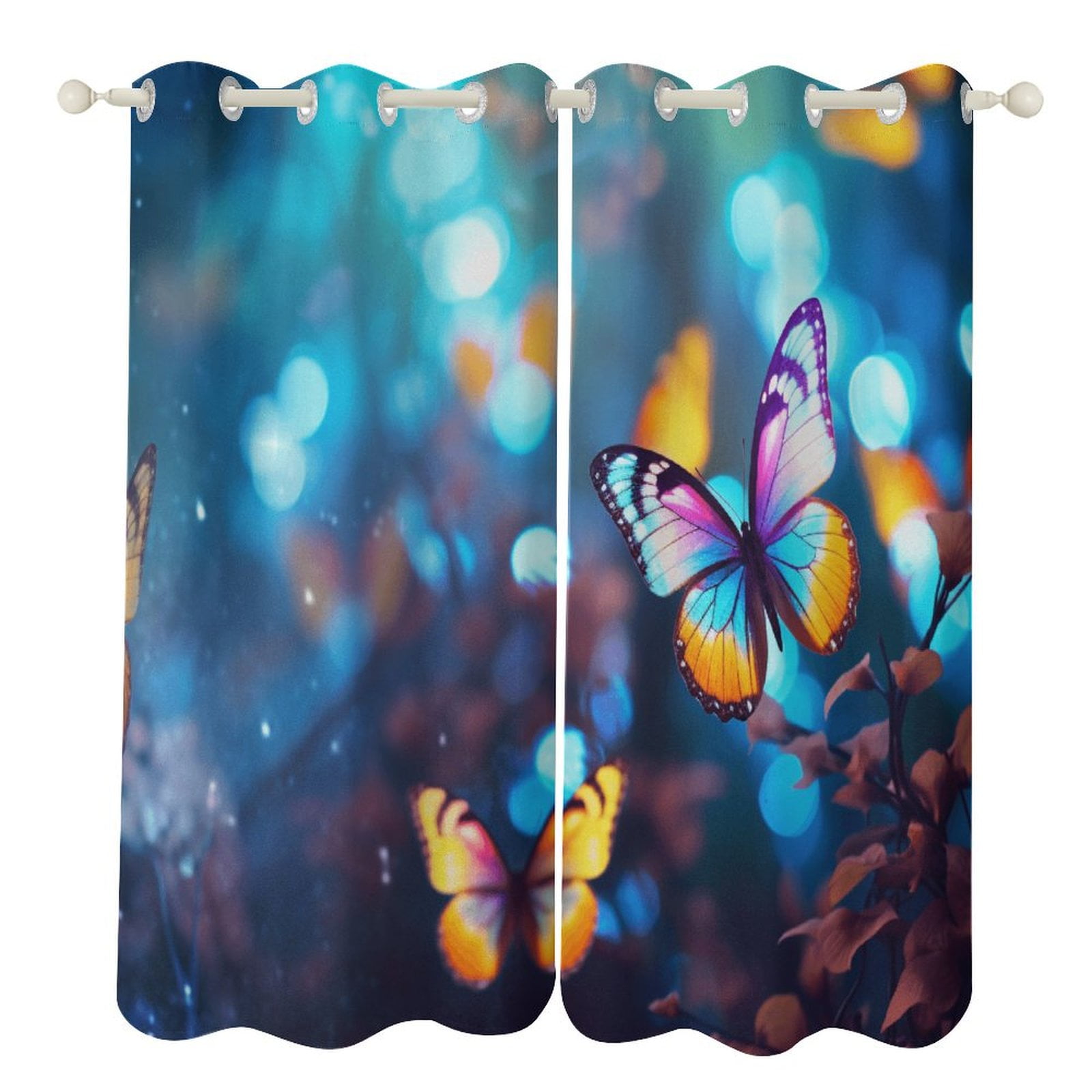 Rural Butterfly Flower 2 Panels 3D Printing Pattern Curtain for Bedroom ...