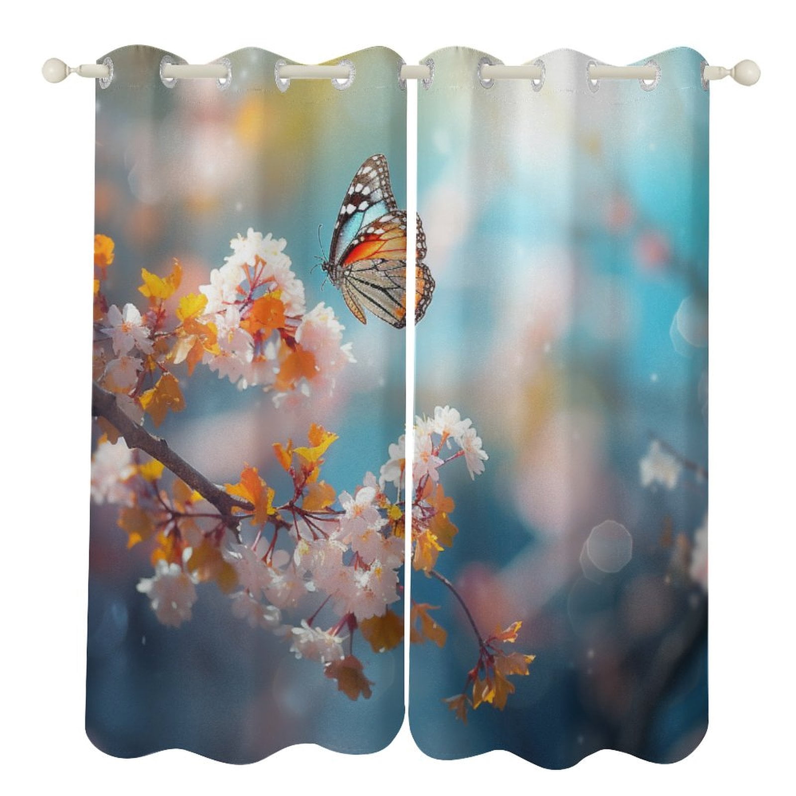 Rural Butterfly Flower 2 Panels 3D Printing Pattern Curtain for Bedroom ...