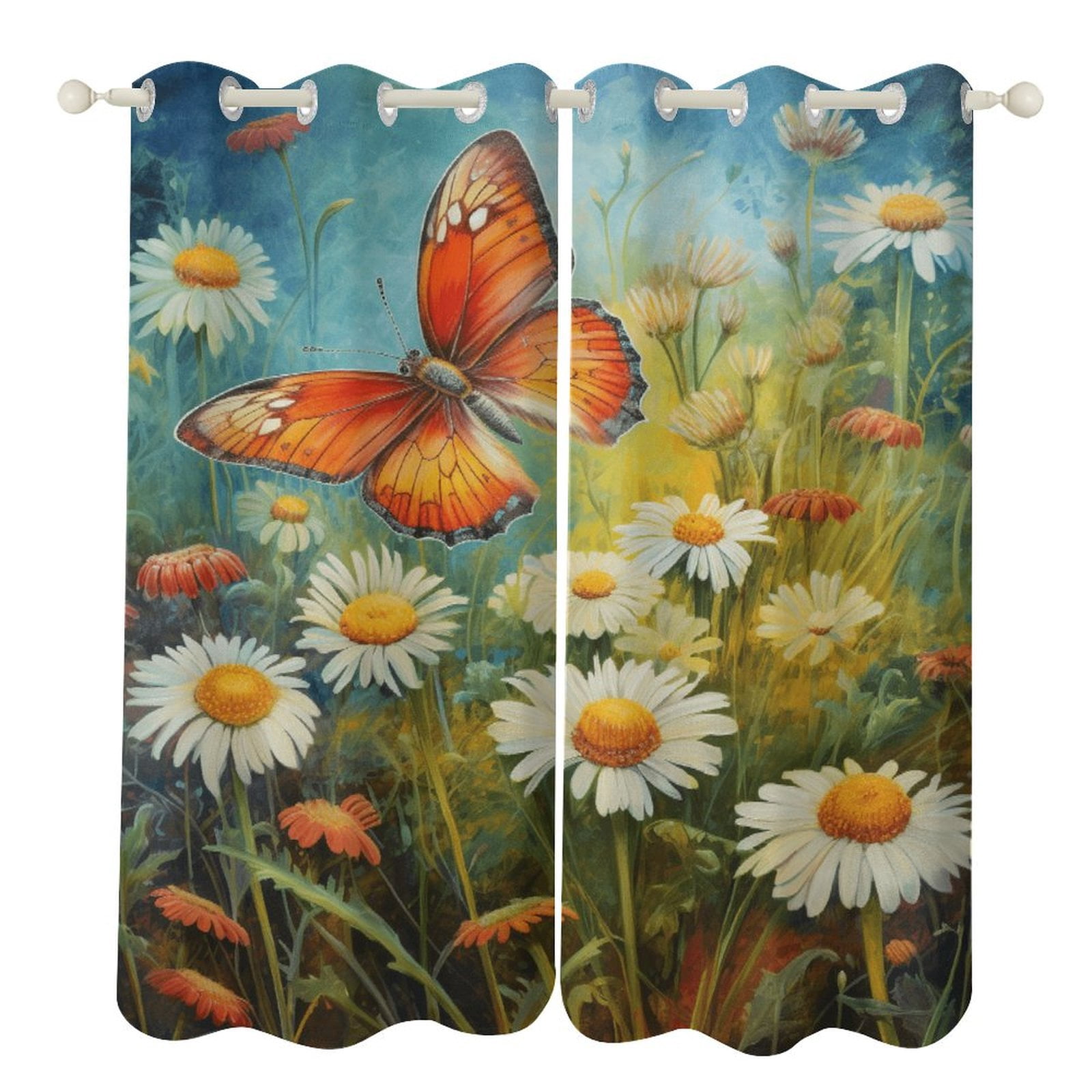 Rural Butterfly Flower 2 Panels 3D Printing Pattern Curtain for Bedroom ...