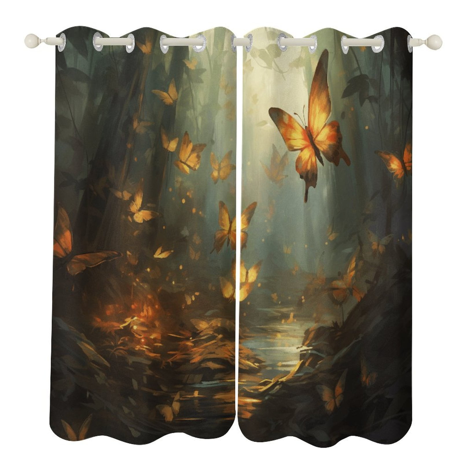 Rural Butterfly Flower Curtains Watercolor Theme Window Curtains ...