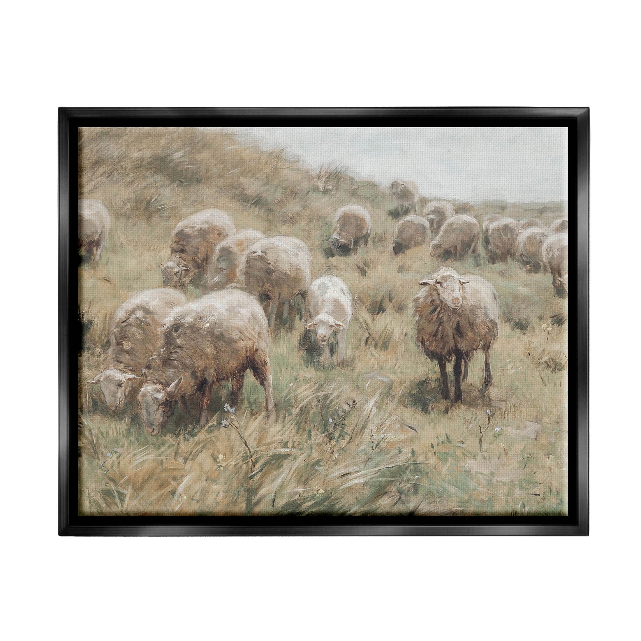 Rural Cattle Grazing Field Landscape Painting Jet Black Framed Art ...