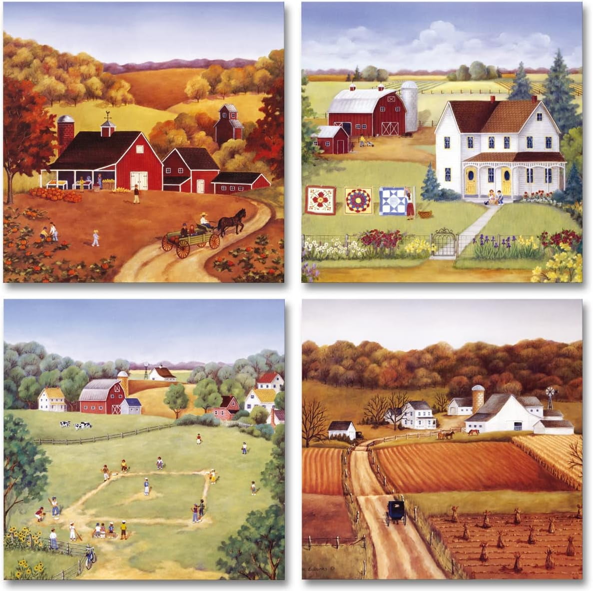 Rural Country Landscape Wall Art Set of 4 Countryside Scene Painting ...