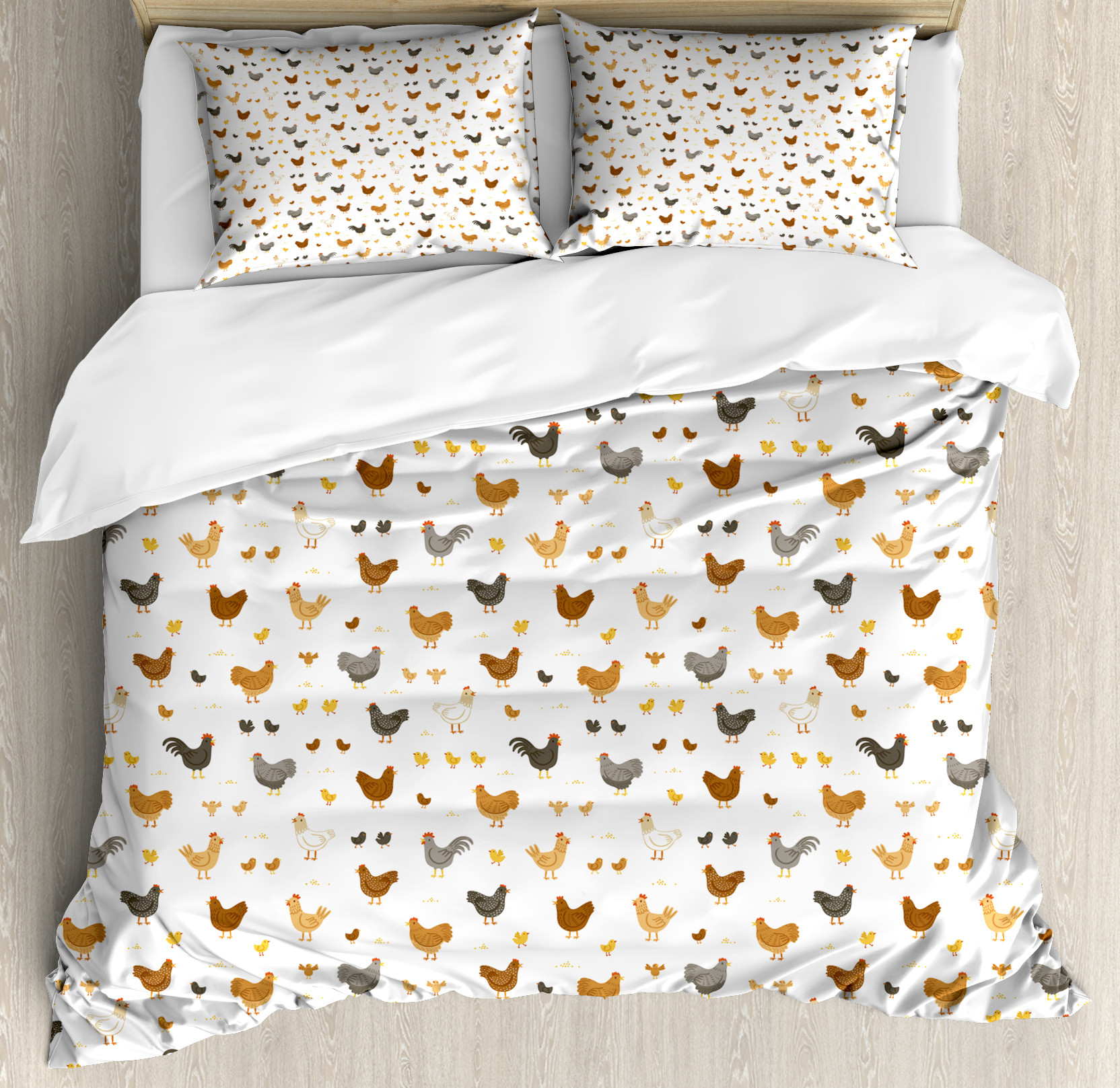 Rural Duvet Cover Set, Chickens and Chicks Feathers Animals Rooster ...