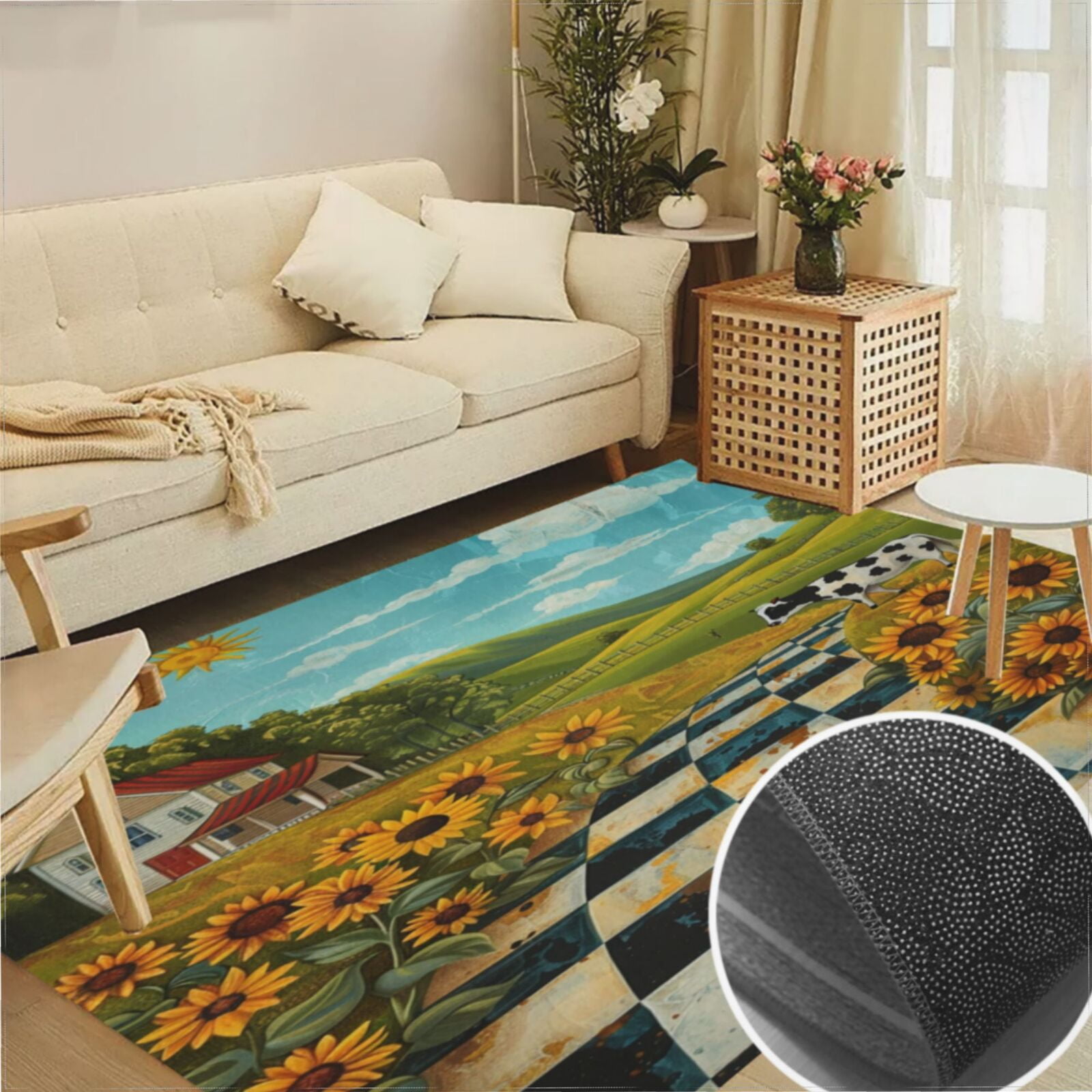 Rural Farm Cows Sunflower Checkerboard (2) Adult Home Decor Bedroom ...