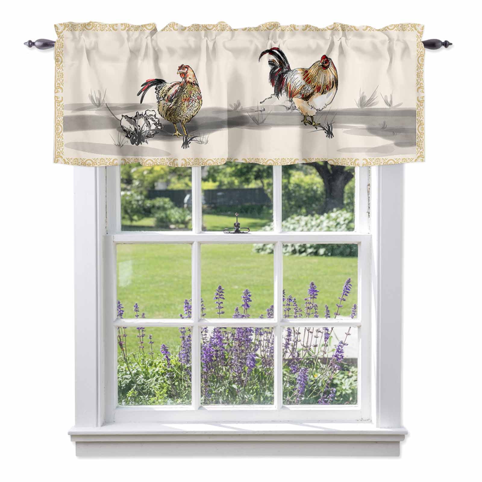 Rural Ink Art Farm Chicken Animals Valances for Windows,Rod Pocket ...