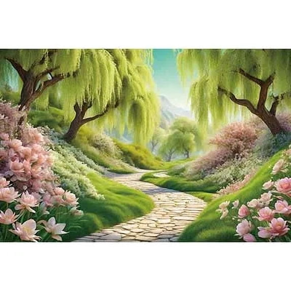 Rural Landscape Photography Backdrop Tree Flower Gre Grass Photocall ...