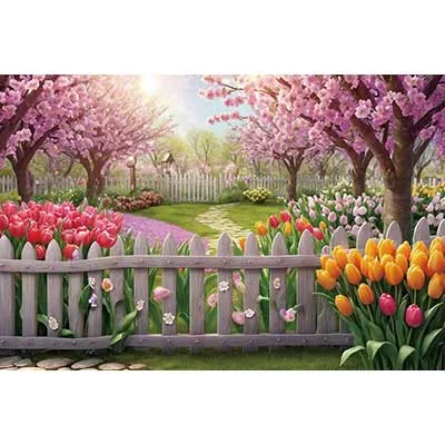 Rural Landscape Photography Backdrop Tree Flower Gre Grass Photocall ...