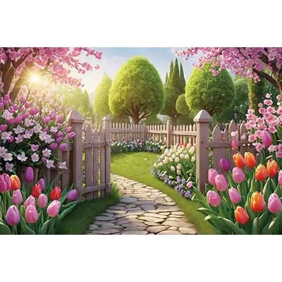 Rural Landscape Photography Backdrop Tree Flower Gre Grass Photocall ...