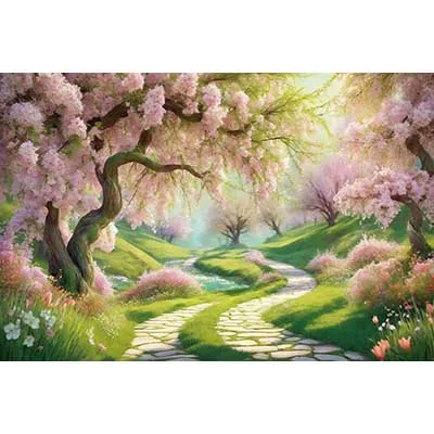 Rural Landscape Photography Backdrop Tree Flower Gre Grass Photocall ...