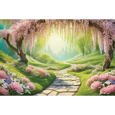 Rural Landscape Photography Backdrop Tree Flower Gre Grass Photocall ...