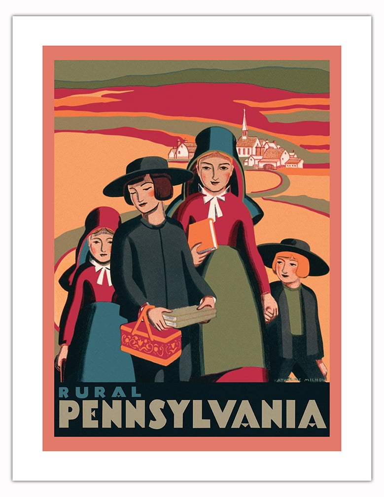 Rural Pennsylvania - Quaker Children - Vintage Travel Poster by ...