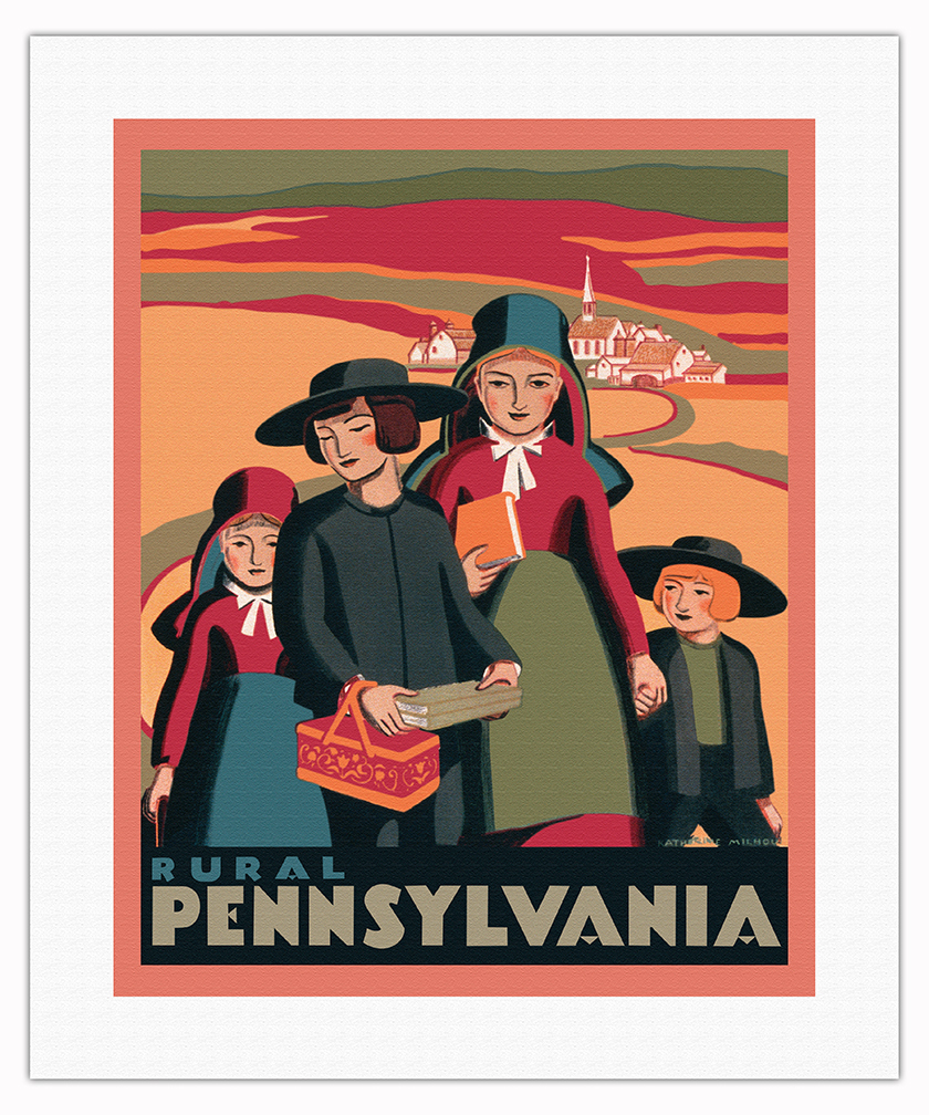 Rural Pennsylvania - Quaker Children - Vintage Travel Poster by ...