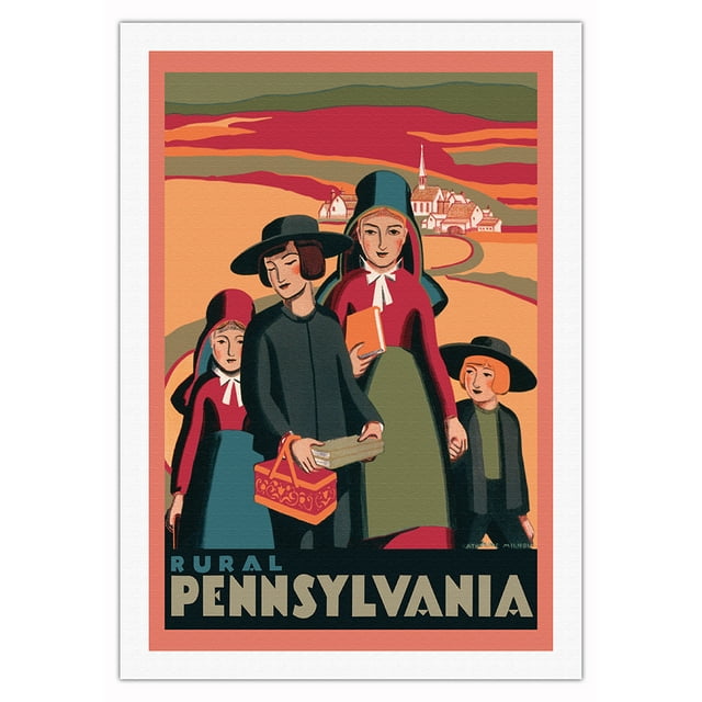 Rural Pennsylvania - Quaker Children - Vintage Travel Poster by ...