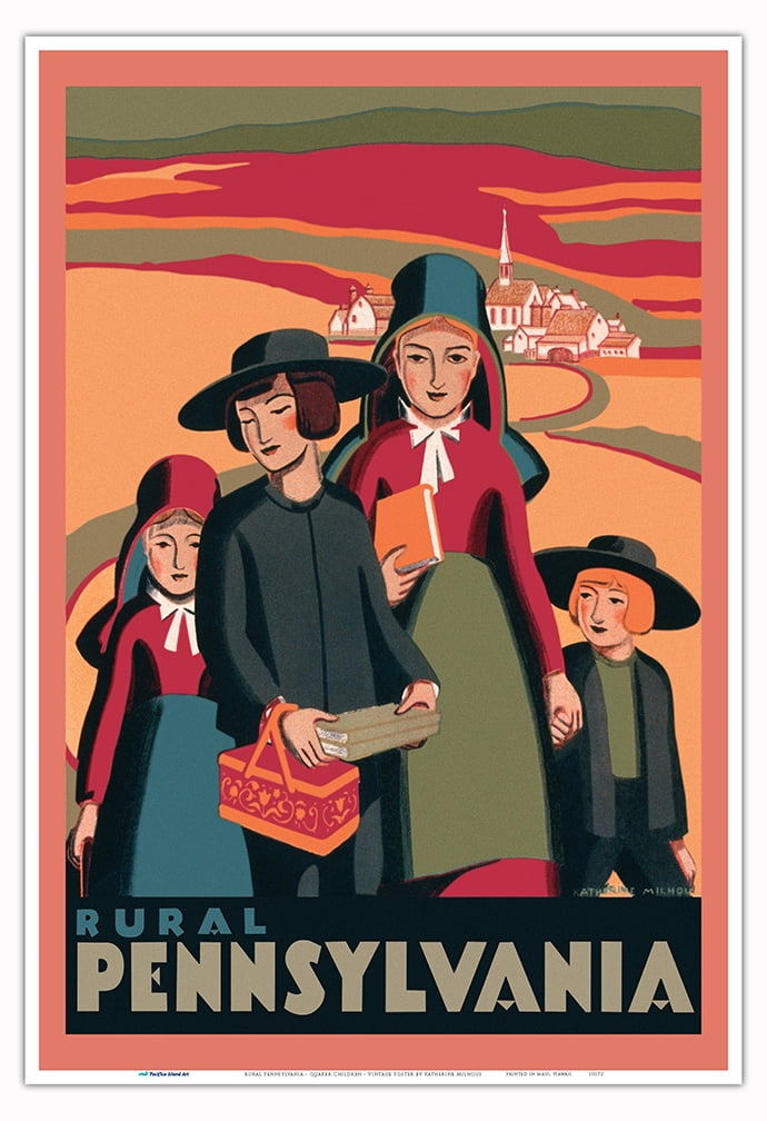 Rural Pennsylvania - Quaker Children - Vintage Travel Poster by ...