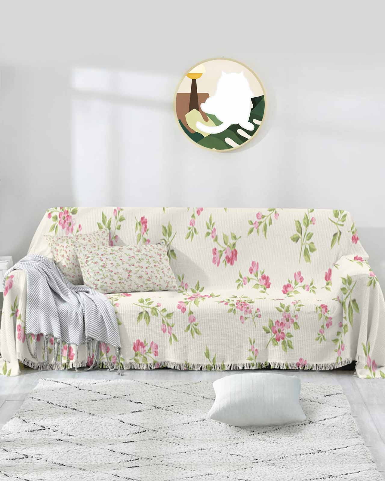 Rural Retro Rose Sofa Covers for 3 Cushion,Washable Couch Cover for ...