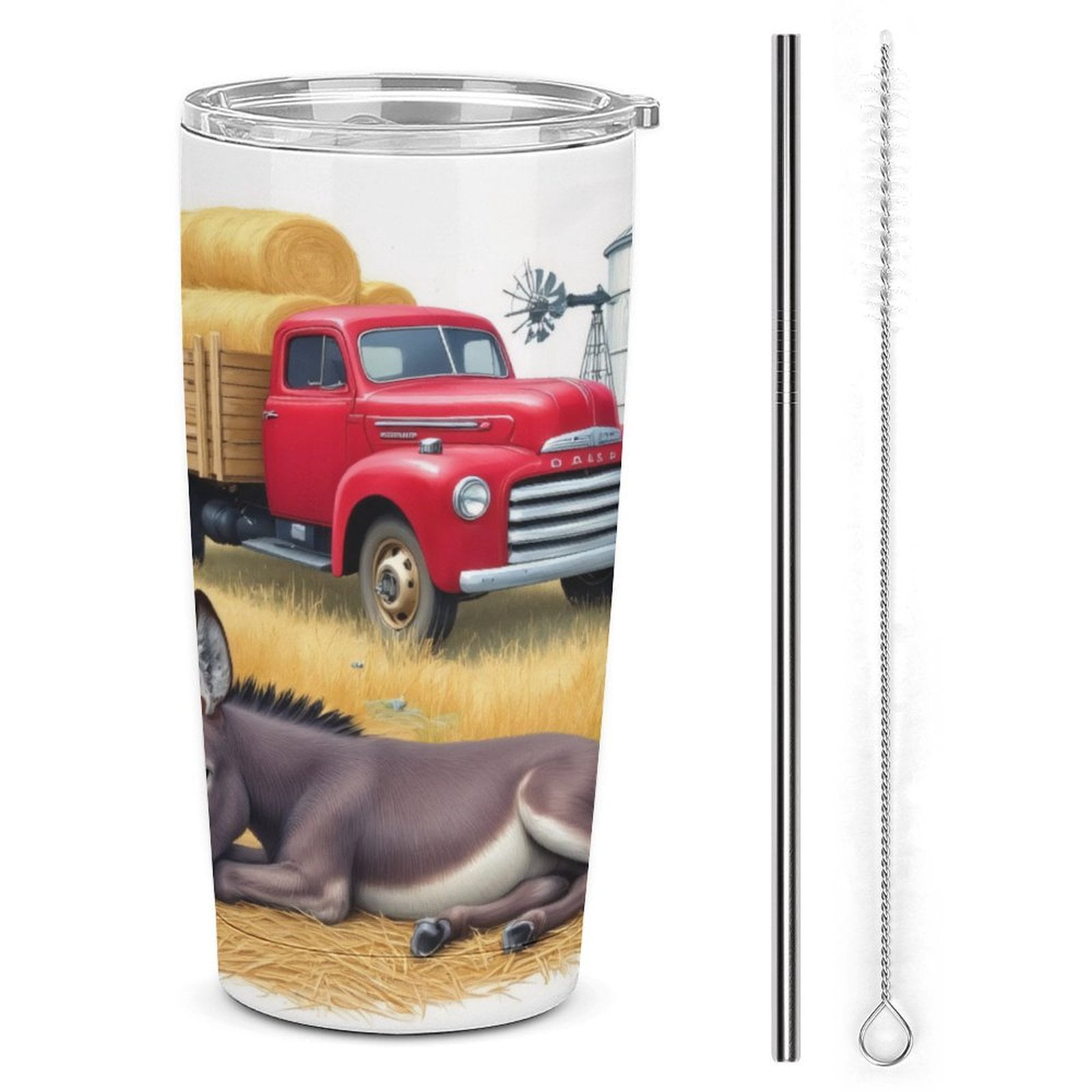 Rural Scene with Truck And Donkey 20oz Tumbler with Lid And Straw ...