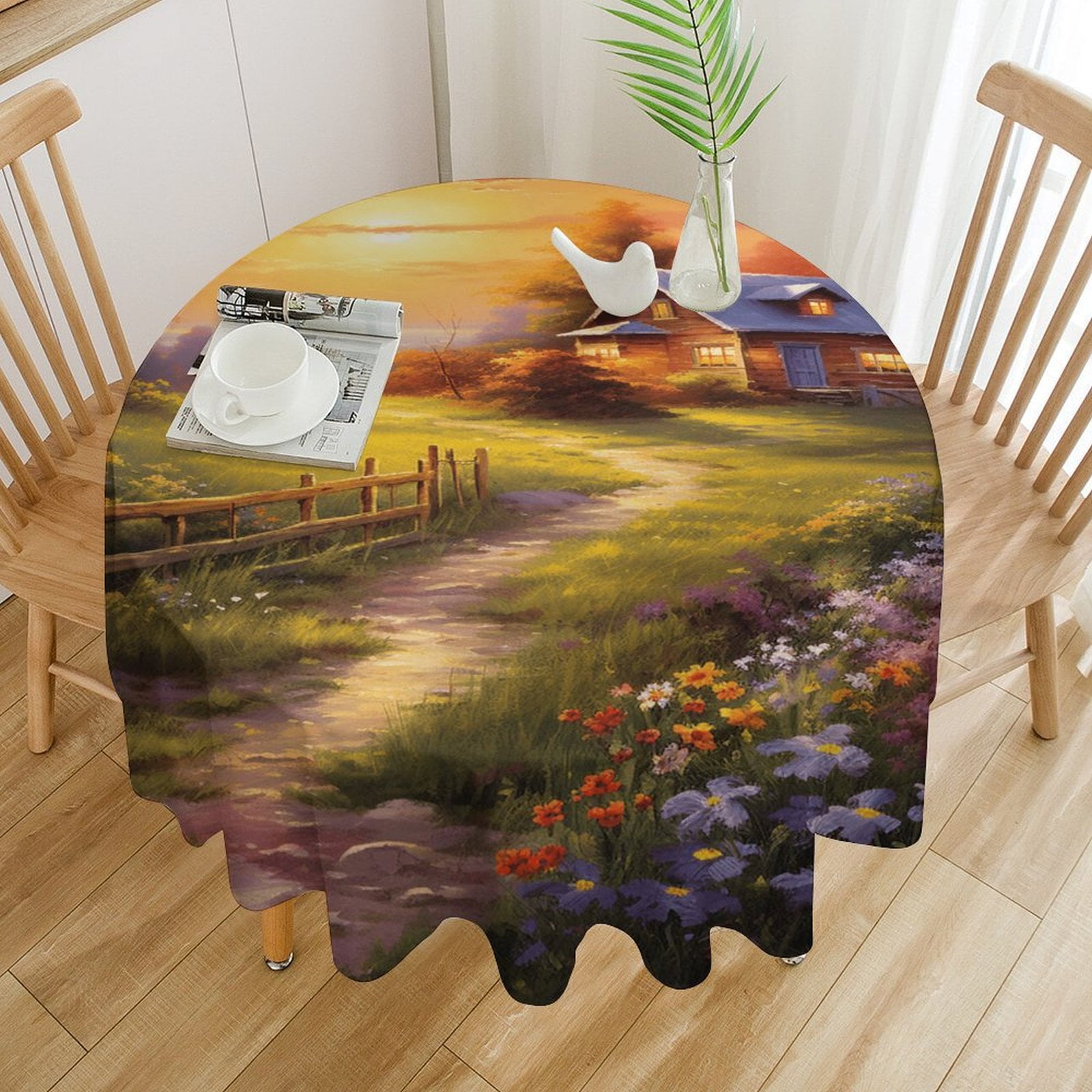 Rural Scenery Round Polyester Tablelcoth Circular Table Cover,Multi ...