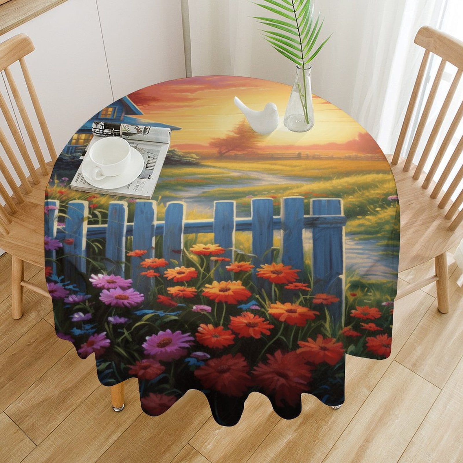 Rural Scenery Table Cloth Round PVC Wedding Kitchen Dining Desk Table ...