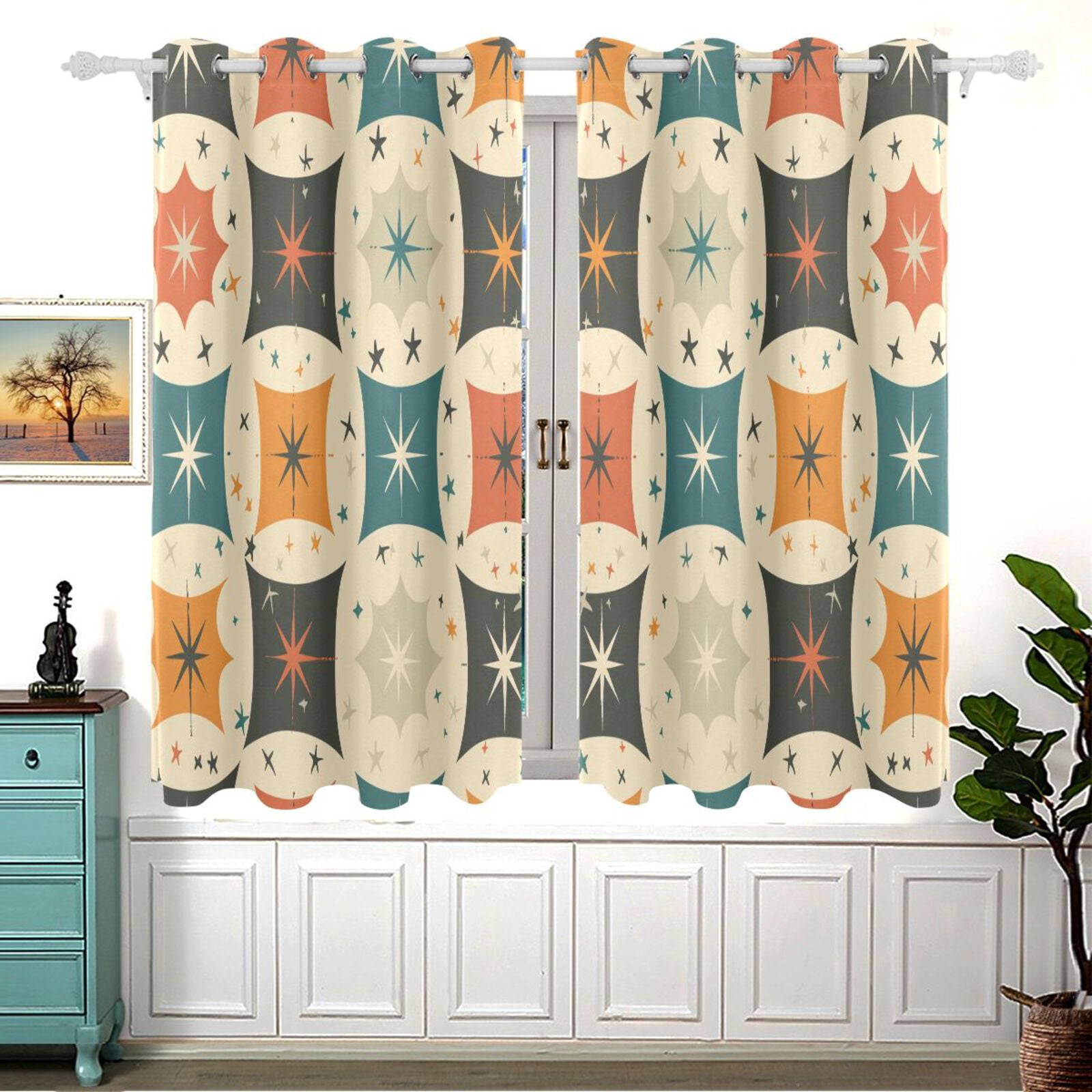 Rural Stars Square Curtains Grommet Black Out 54 Inch Length Curtain ...