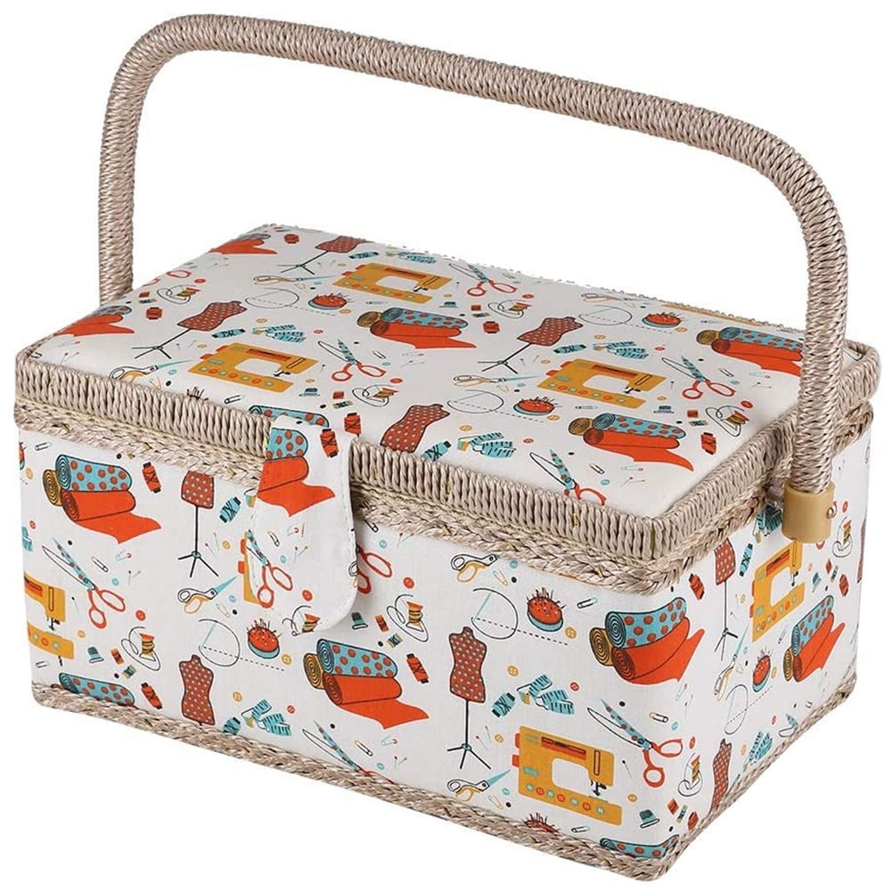 Rural Style Sewing Box With Handle, Fabric Craft Sundry Organizer ...